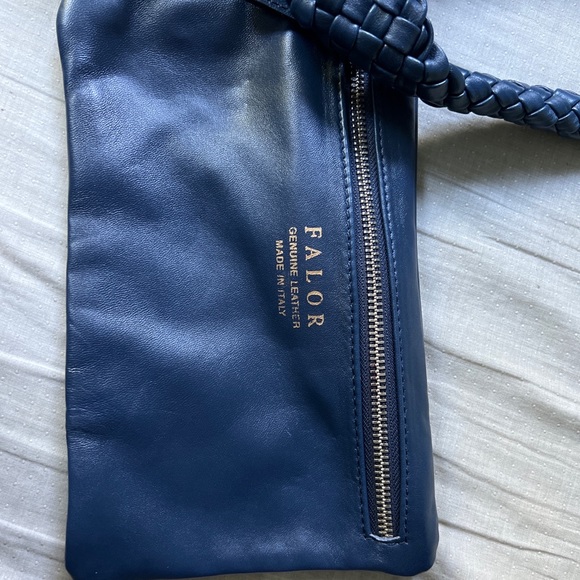 Falor | Bags | Falor Italy Leather Woven Tote With Pouch Navy Blue ...